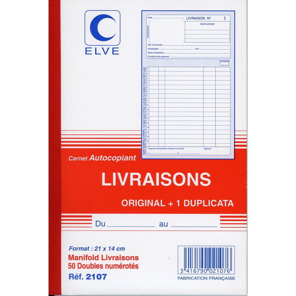 LIVRAISONS Carnet autocopiant Dupli - 210 x 140 mm ELVE 2107 | ARC ...