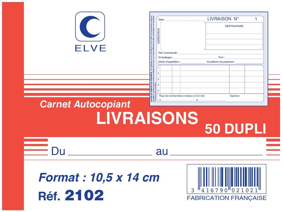 LIVRAISONS Carnet autocopiant Dupli - 140 x 105 mm ELVE 2102 | ARC ...
