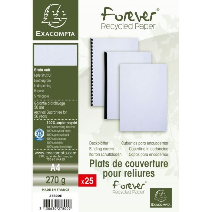 Lot de 25 couvertures pour reliure - Carton - Blanc EXACOMPTA Forever