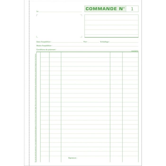 BON DE COMMANDE Carnet autocopiant Dupli - A4 Exacompta 13108E