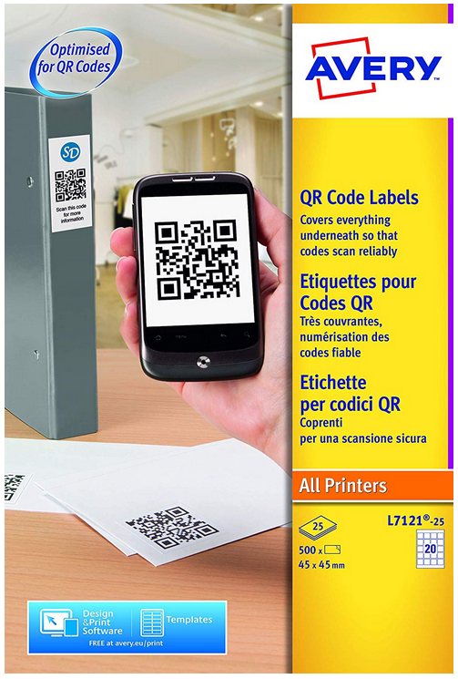 QR Code - Étiquettes blanches 45 x 45 mm AVERY L7121-25 Lot de 500 ...
