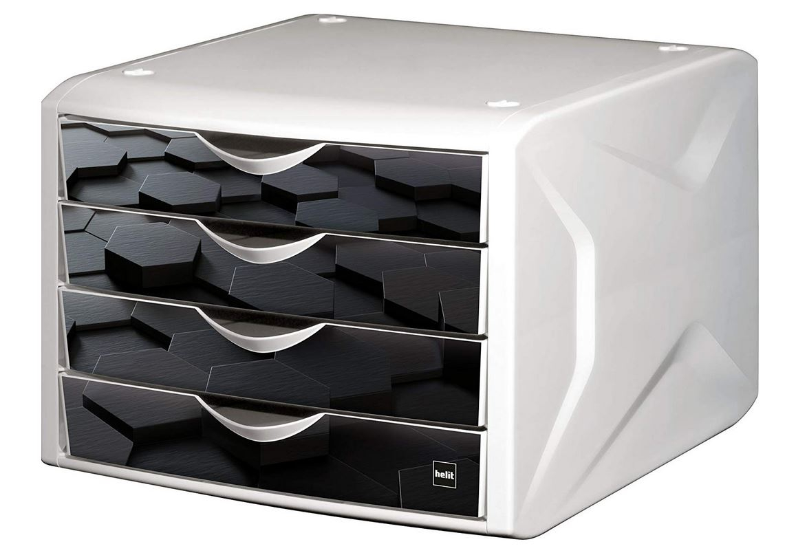 Bloc de rangement - 4 tiroirs HELIT Caméléon blanc Dark Hexagon | ARC ...